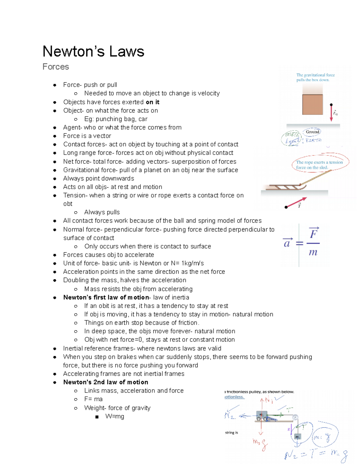 4. Newton's Laws - Newton's Laws notes - Newton’s Laws Forces Force ...