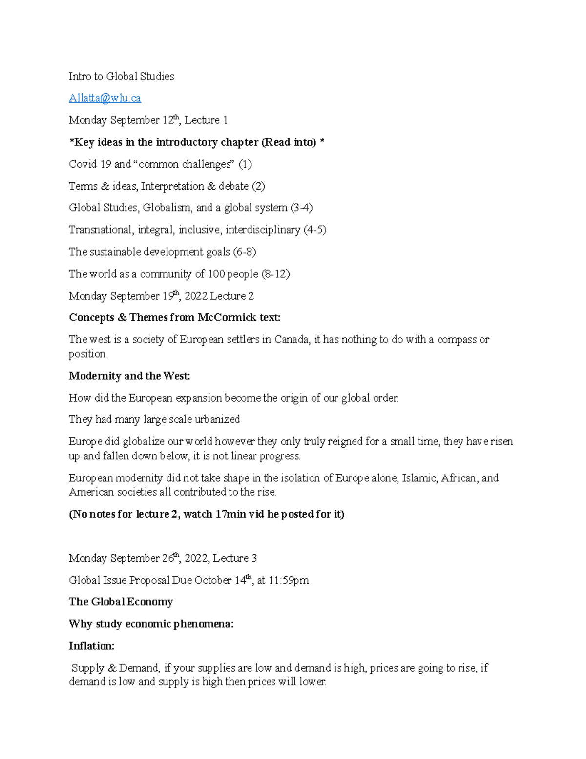 GS101 Lectures - notes - Intro to Global Studies Allatta@wlu Monday ...