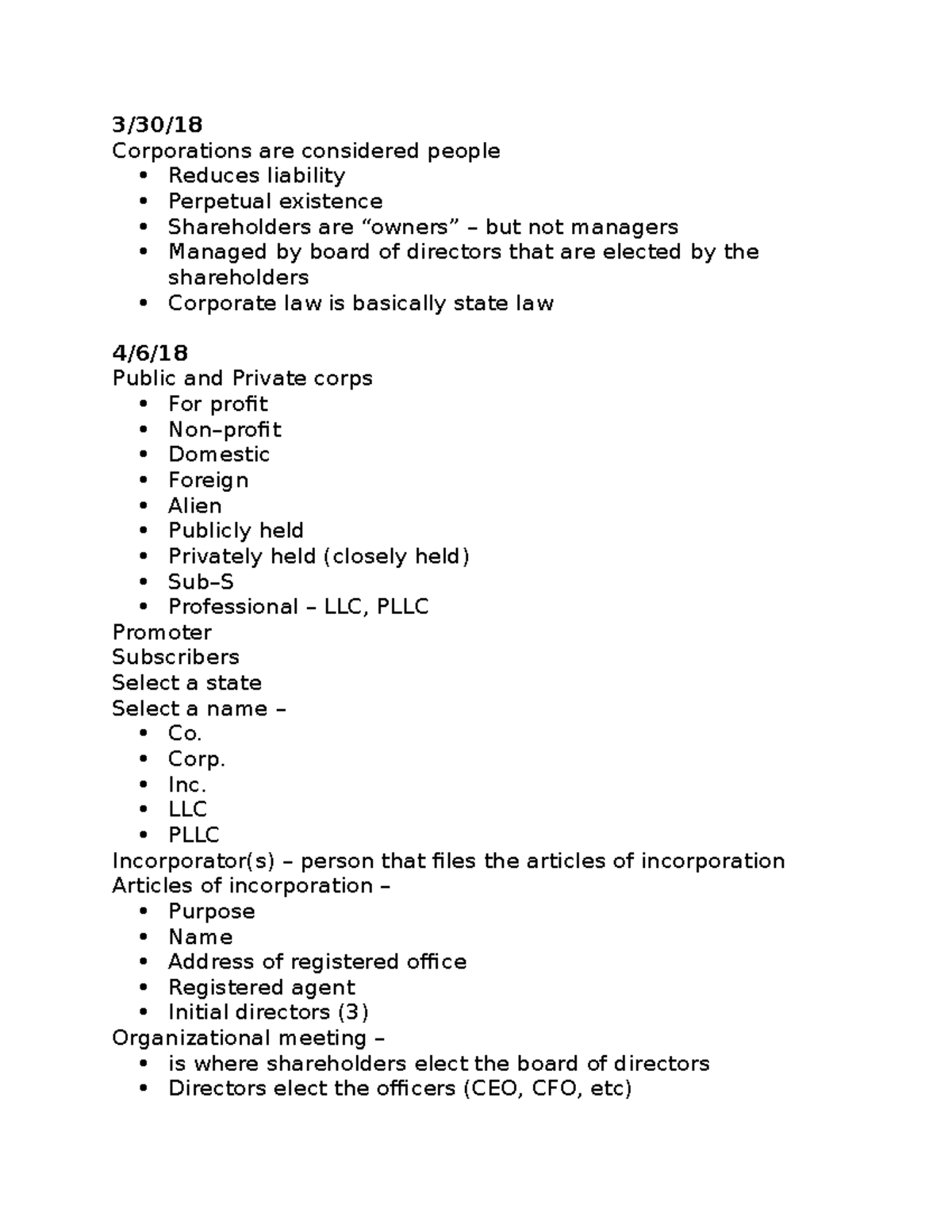 Test 4 Notes - William Muse - 3/30/18 Corporations are considered ...