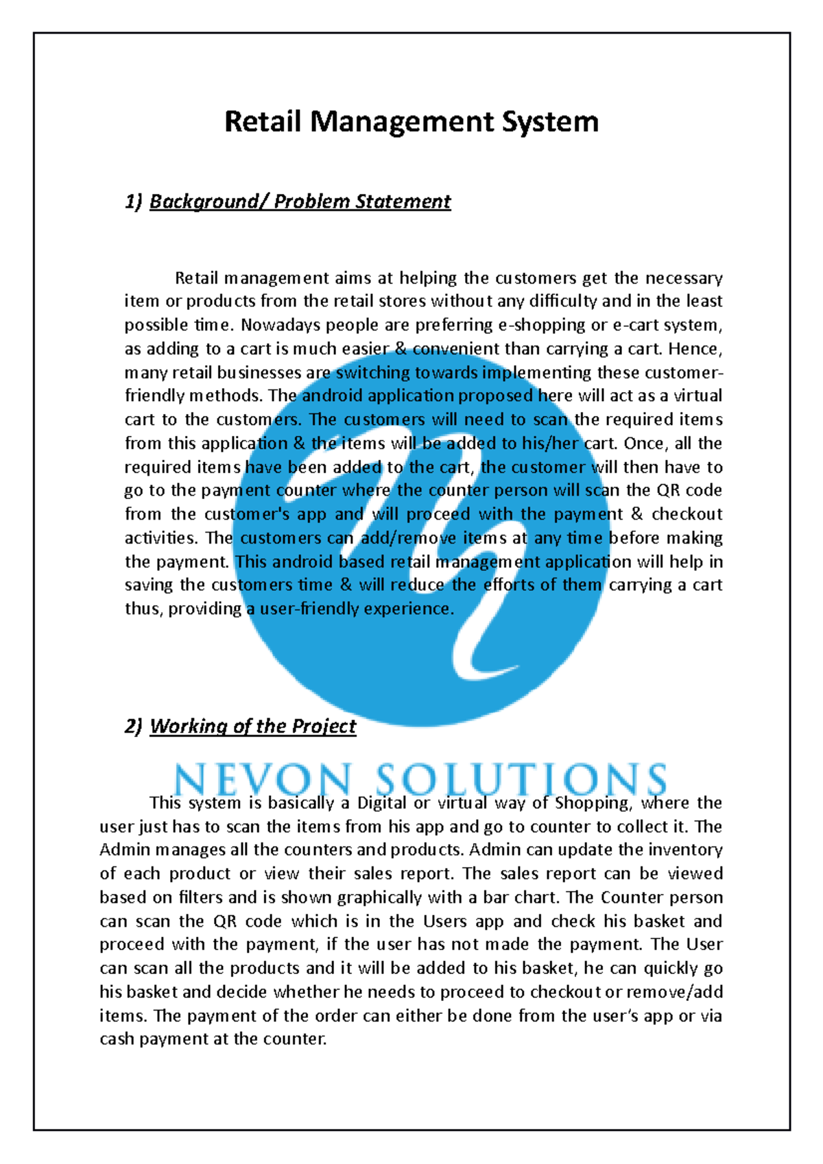 A159 - yes - Retail Management System 1) Background/ Problem Statement ...