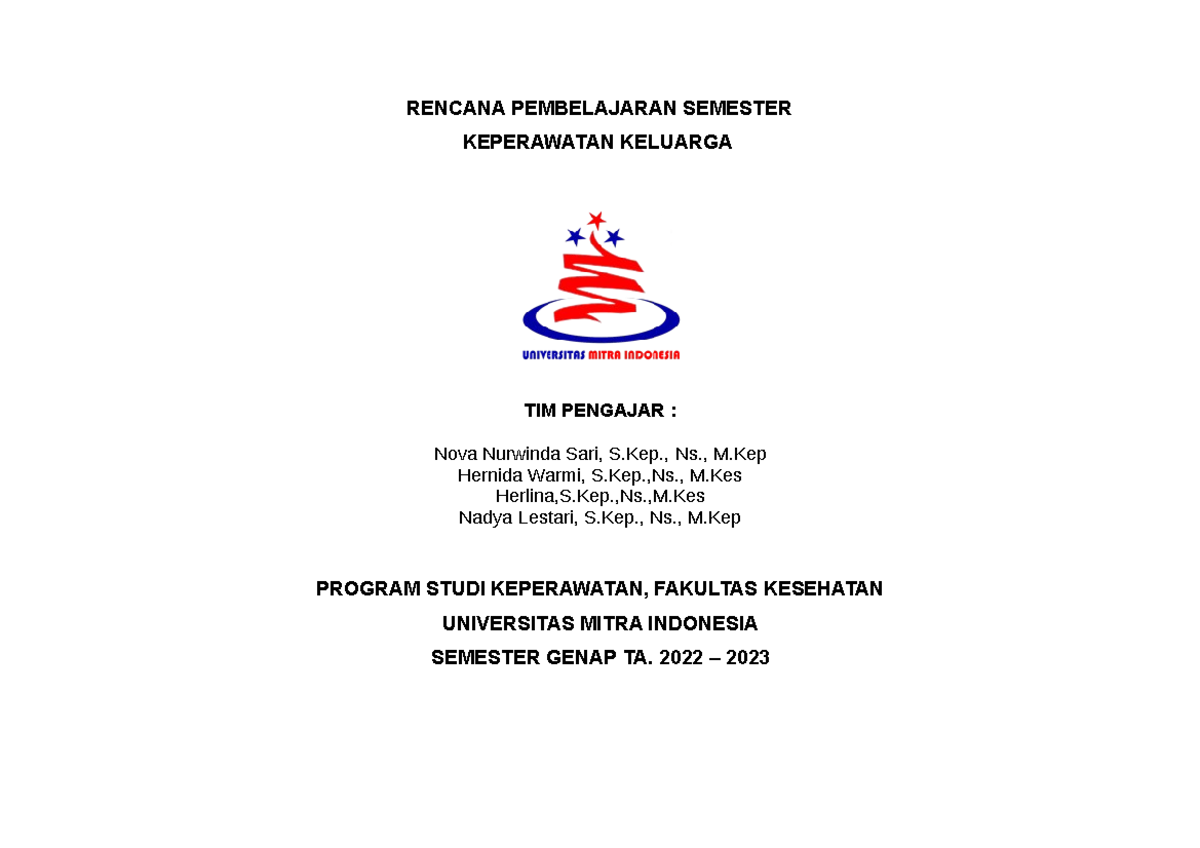 RPS Keperawatan Keluarga KKNI Genap 22-23 - RENCANA PEMBELAJARAN SEMESTER KEPERAWATAN KELUARGA ...