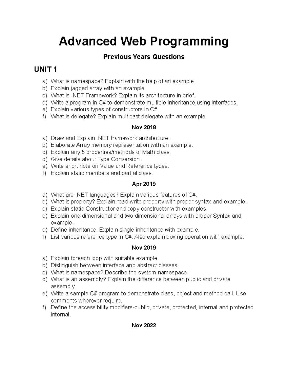 Que(AWP)py - Question combo - Advanced Web Programming Previous Years Questions UNIT 1 a) What ...