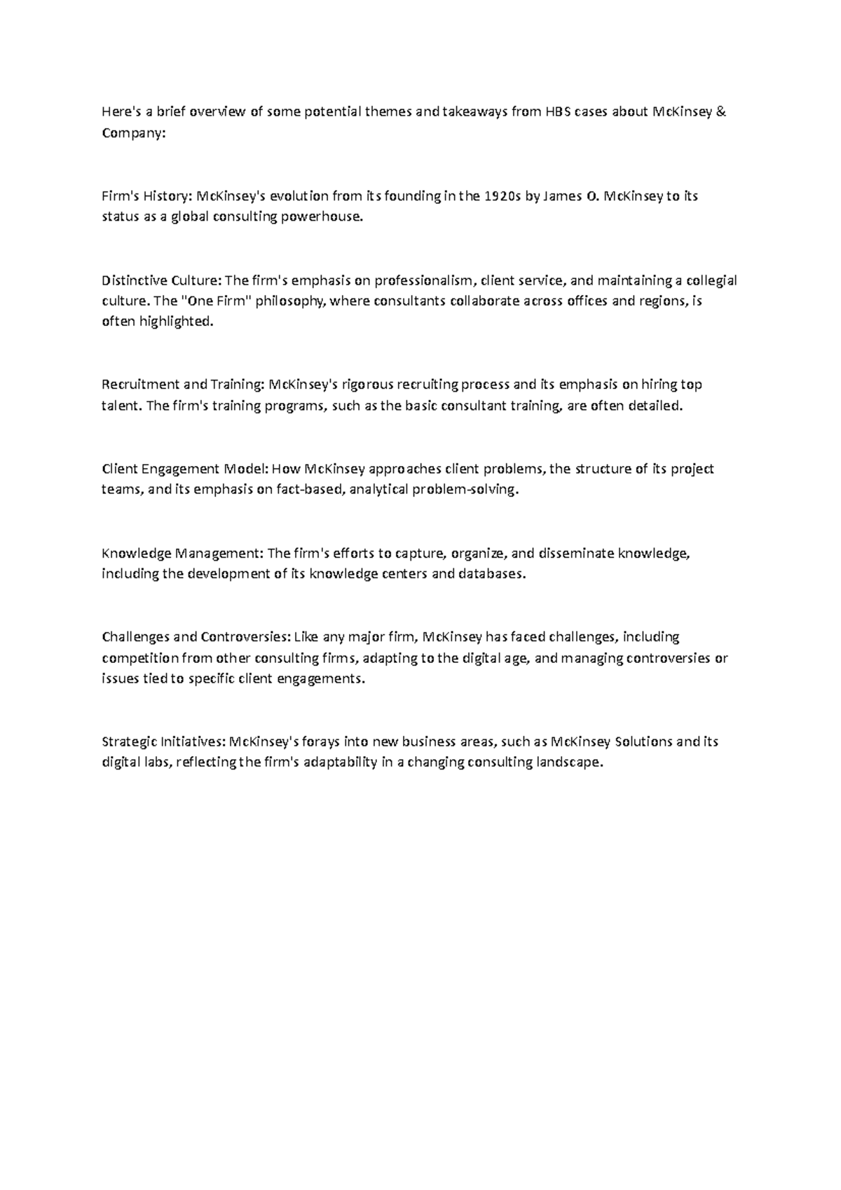 Mckinsey Case Summary - Here's a brief overview of some potential ...