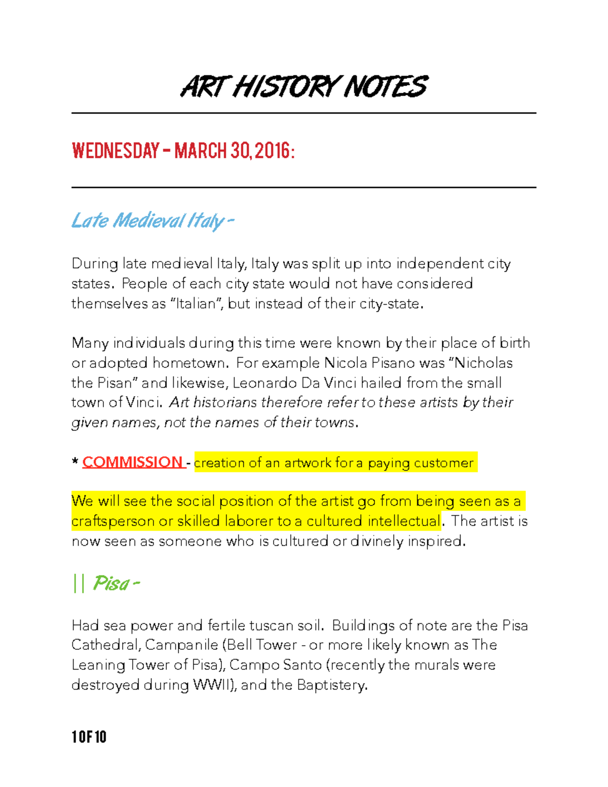 Art History - Late Medieval Italy - ART HISTORY NOTES Wednesday March ...