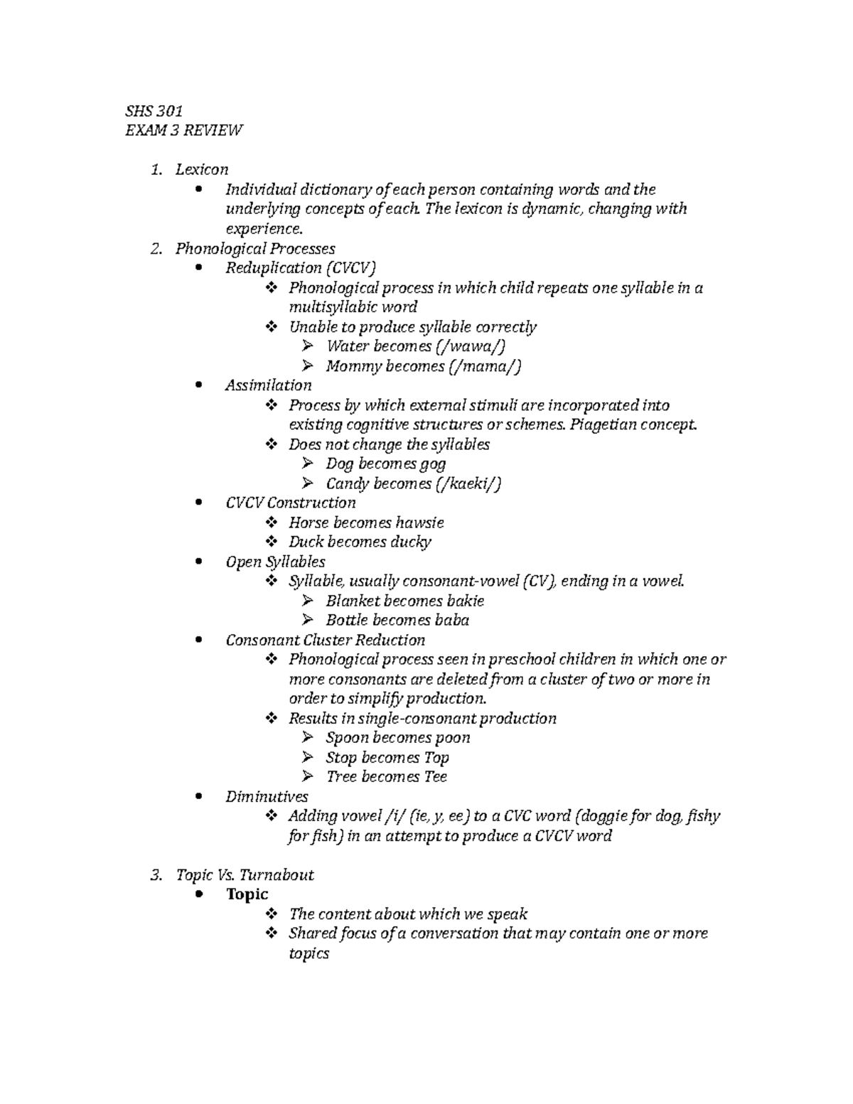 SHS 301 - Exam 3 Review - Notes that were covered for the third exam ...