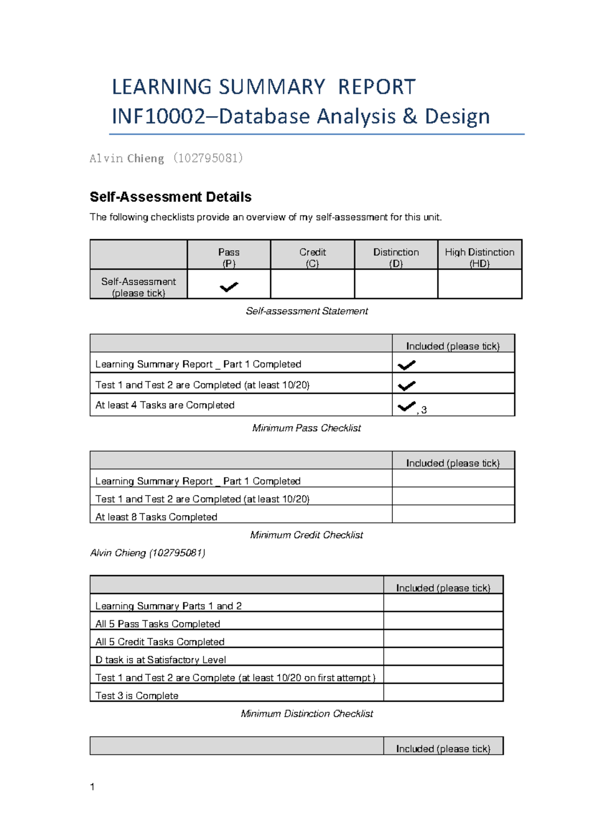 INF10002 Learning Summary Template Version 2 S1 2022 - LEARNING SUMMARY REPORT INF10002–Database ...