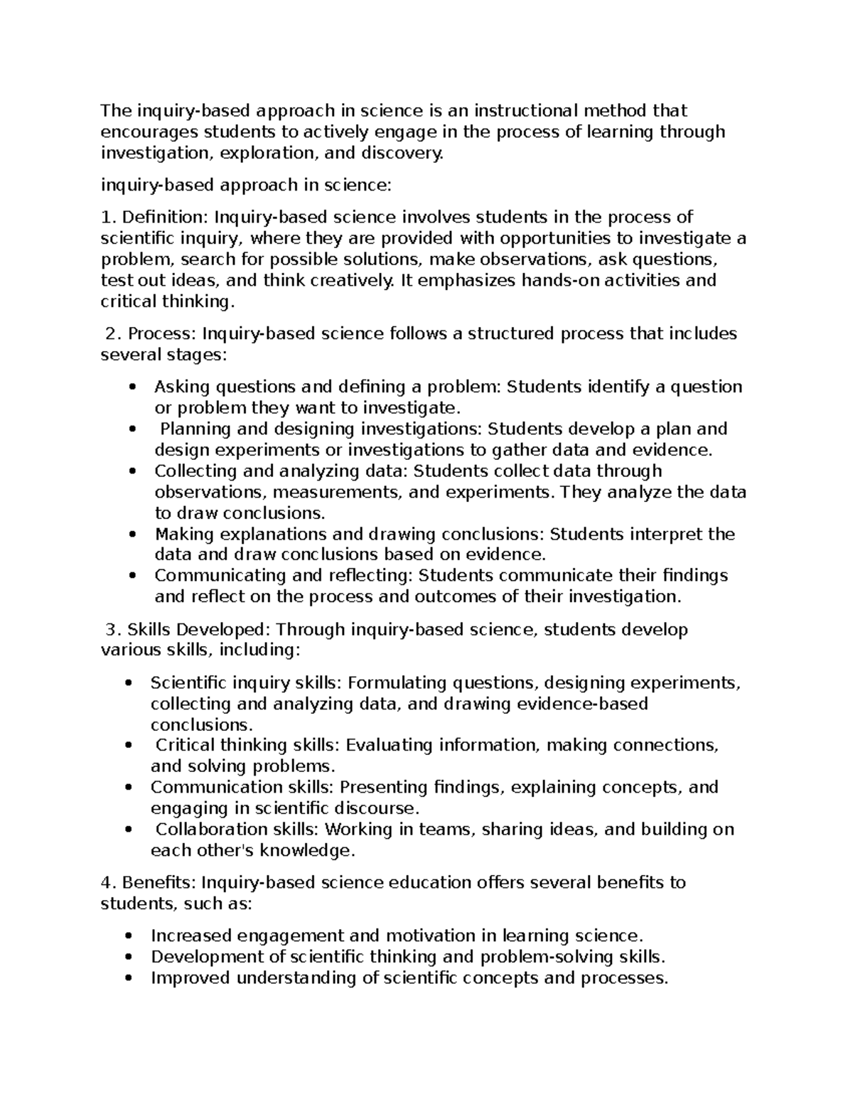 The inquiry based - The inquiry-based approach in science is an ...