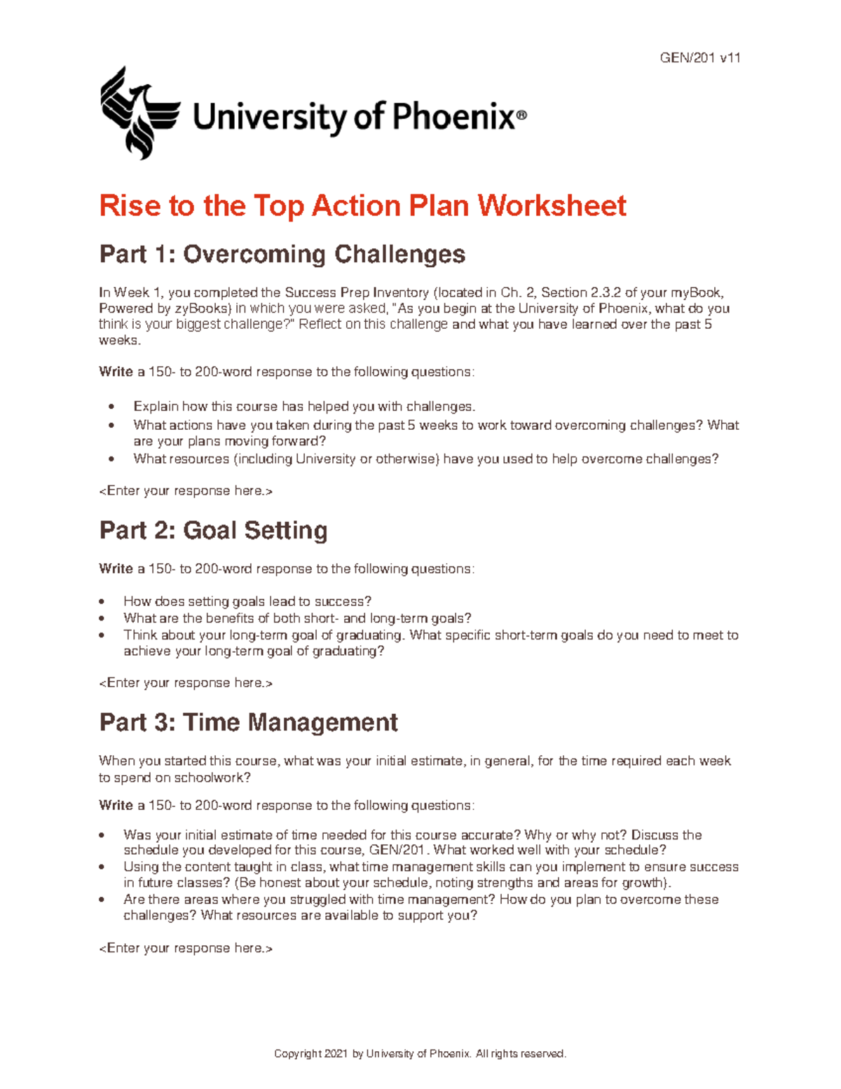 Gen201 wk5 rise to the top action plan worksheet - GEN/201 v Copyright ...