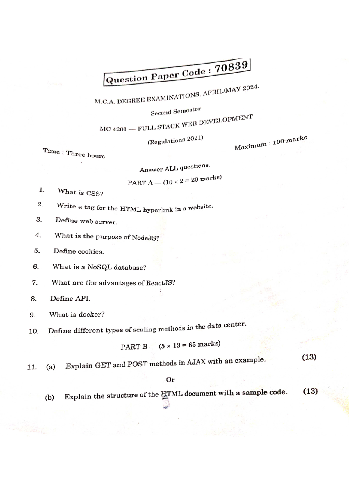 MC4201 Fullstack may2024 Anna University question paper -second ...