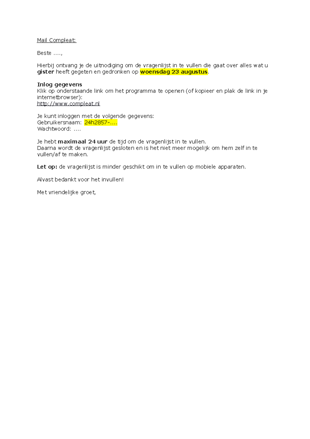 Voorbeeld email Compleat 24u recallmodule - Mail Compleat: Beste ...