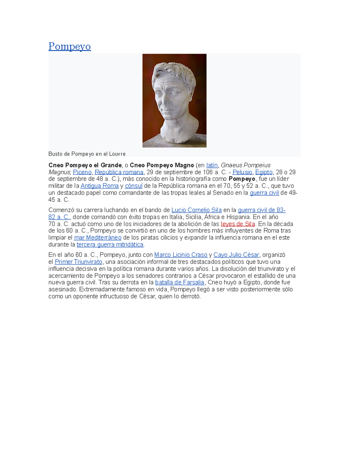 Pompeyo - Historia - Pompeyo Busto de Pompeyo en el Louvre Cneo Pompeyo ...