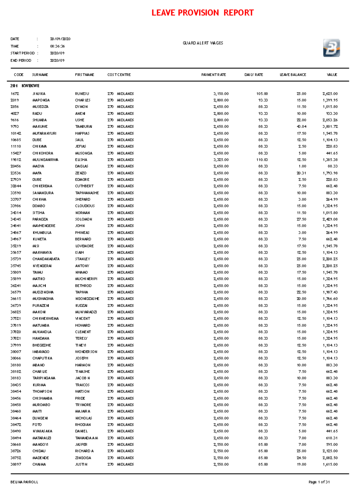 GBR LVE Provision - SEPT - LEAVE PROVISION REPORT GUARD ALERT WAGES 08: ...