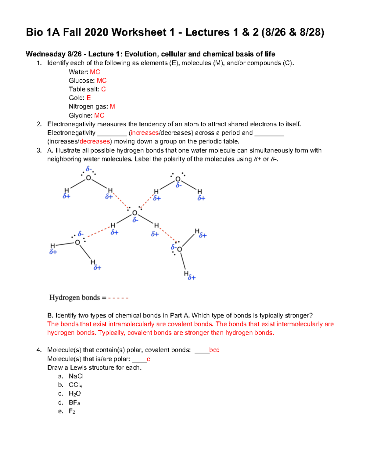 Bio 1A Worksheet 1 — Answer Key - Bio 1A Fall 2020 Worksheet 1 ...