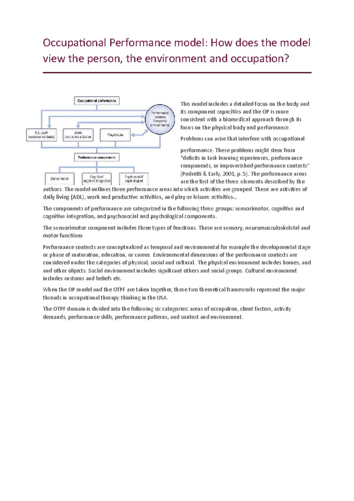 Occupational Performance Model research - Occupational Performance ...