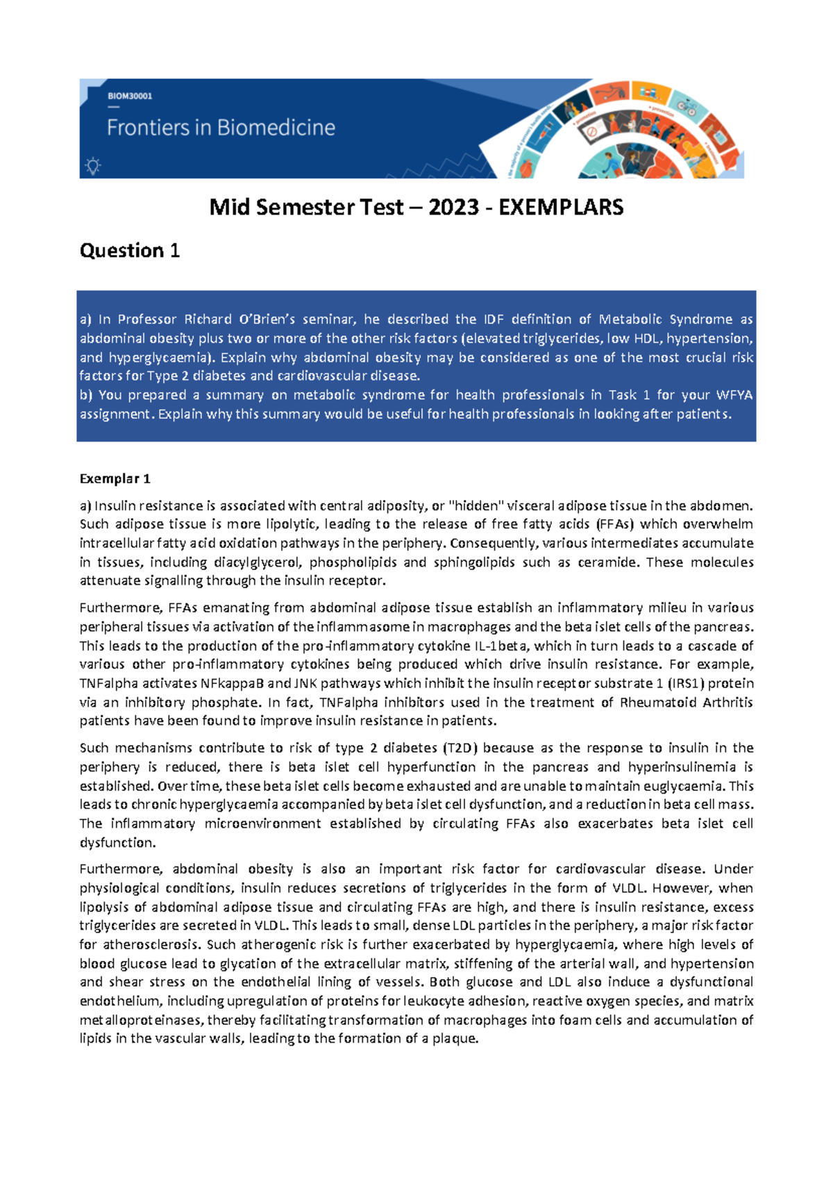 BIOM30001 Mid Semester Test Exemplars 2023 - Mid Semester Test – 2023 ...