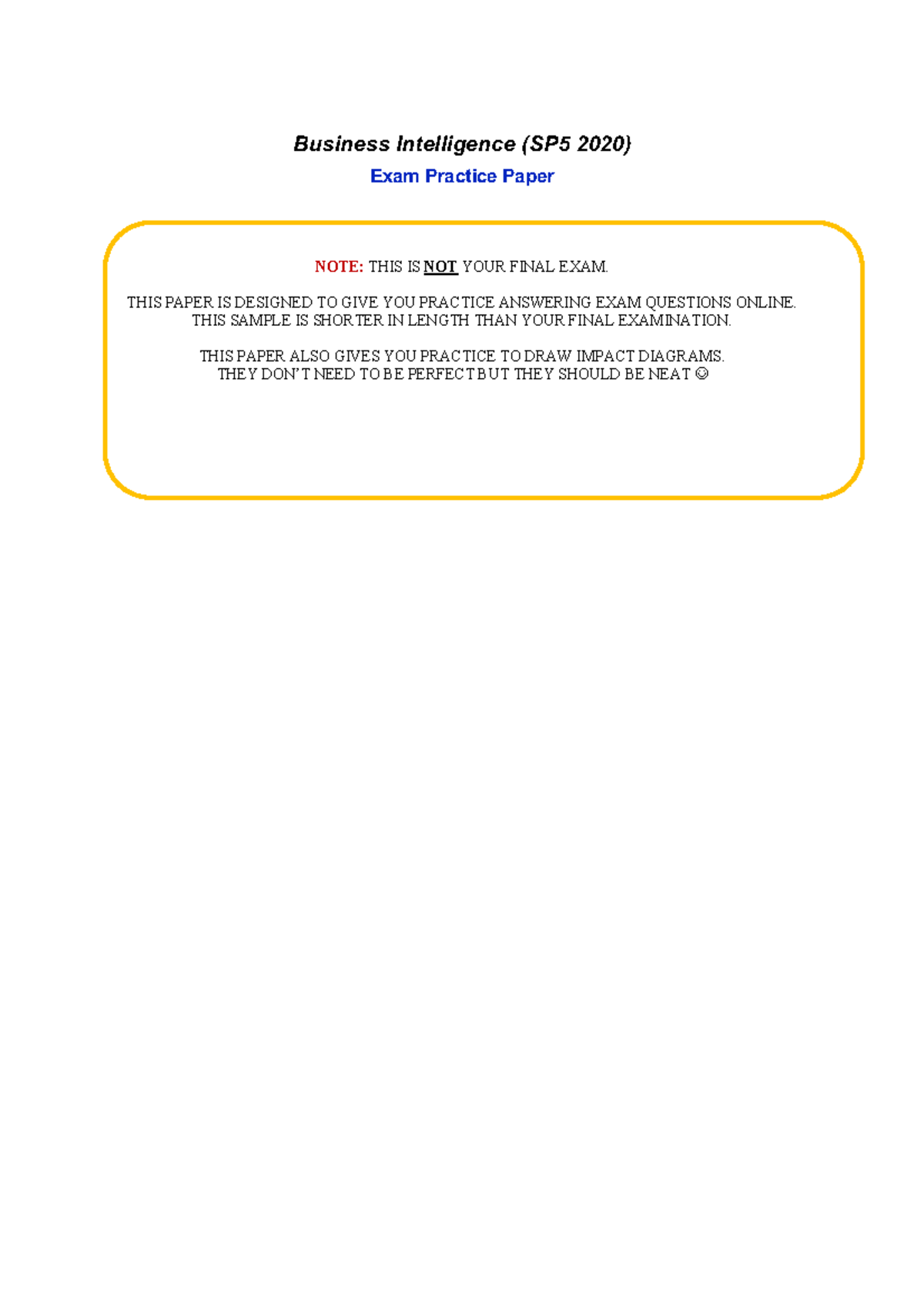 Business Intelligence Exam Practice Paper - Business Intelligence (SP 5 ...