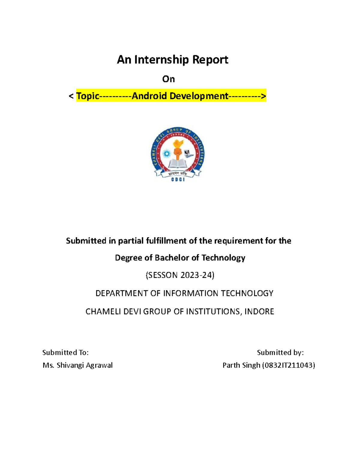 INternship-report - An Internship Report On Submitted in partial - Studocu