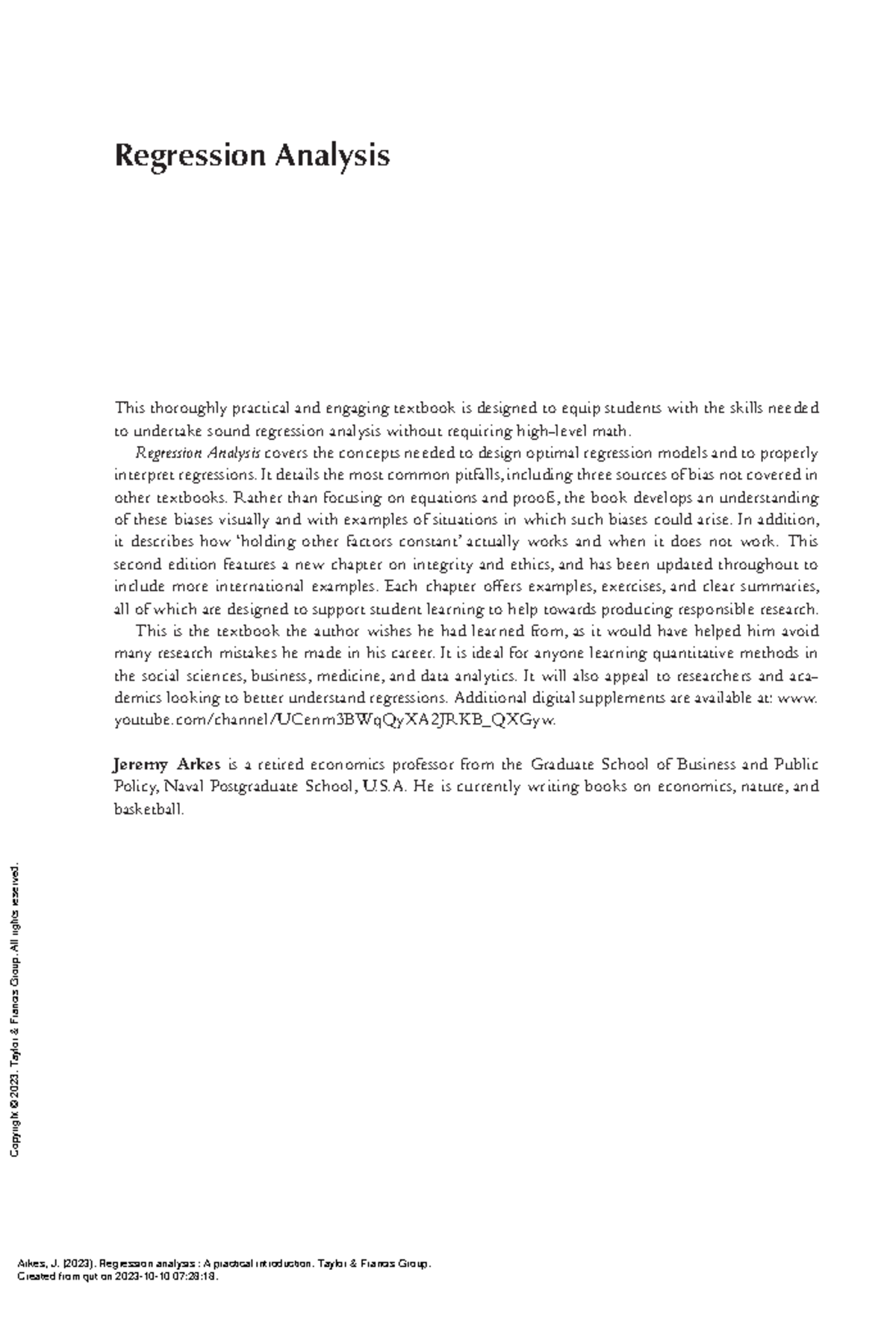 Regression Analysis A Practical Introduction - (Half Title) - Regression Analysis This ...