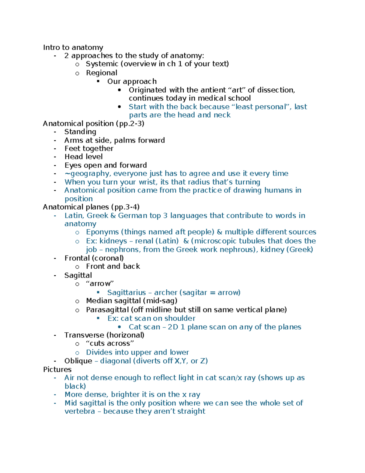 Intro to anatomy - Studocu