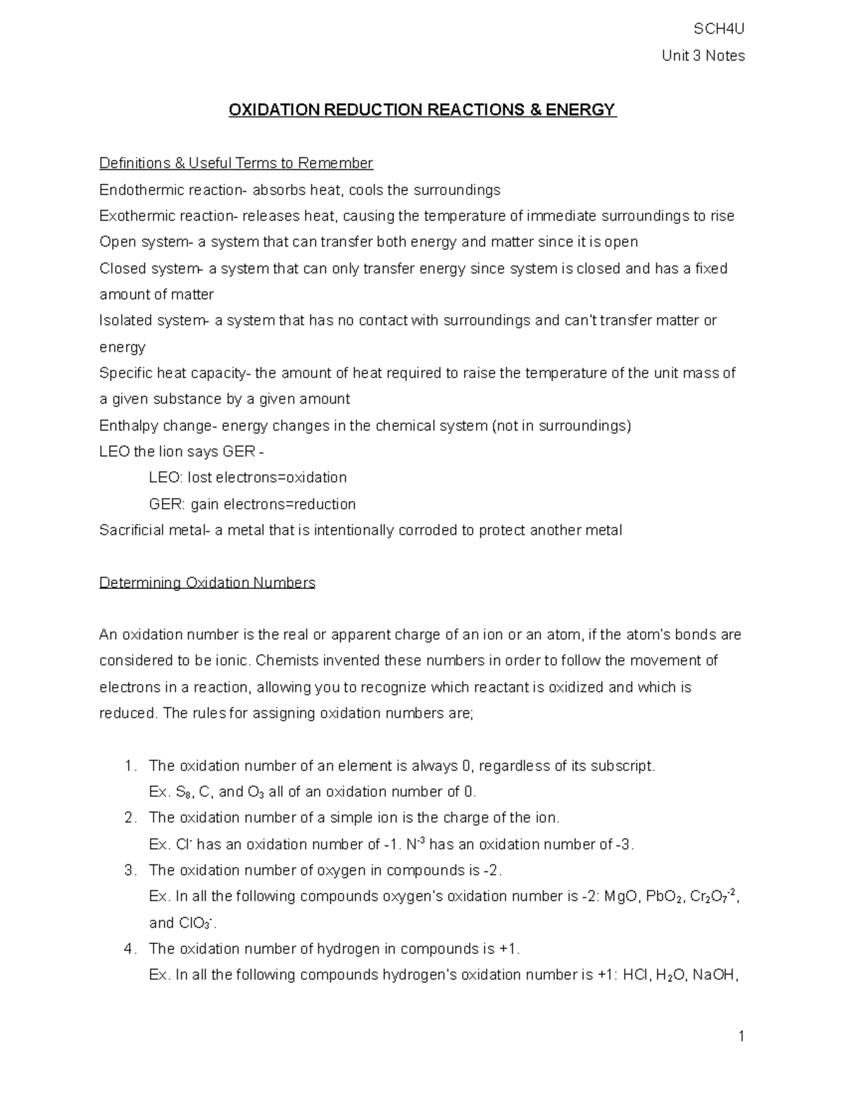 Unit 3- Oxidation Reduction Reactions and Energy Notes - Unit 3 Notes ...