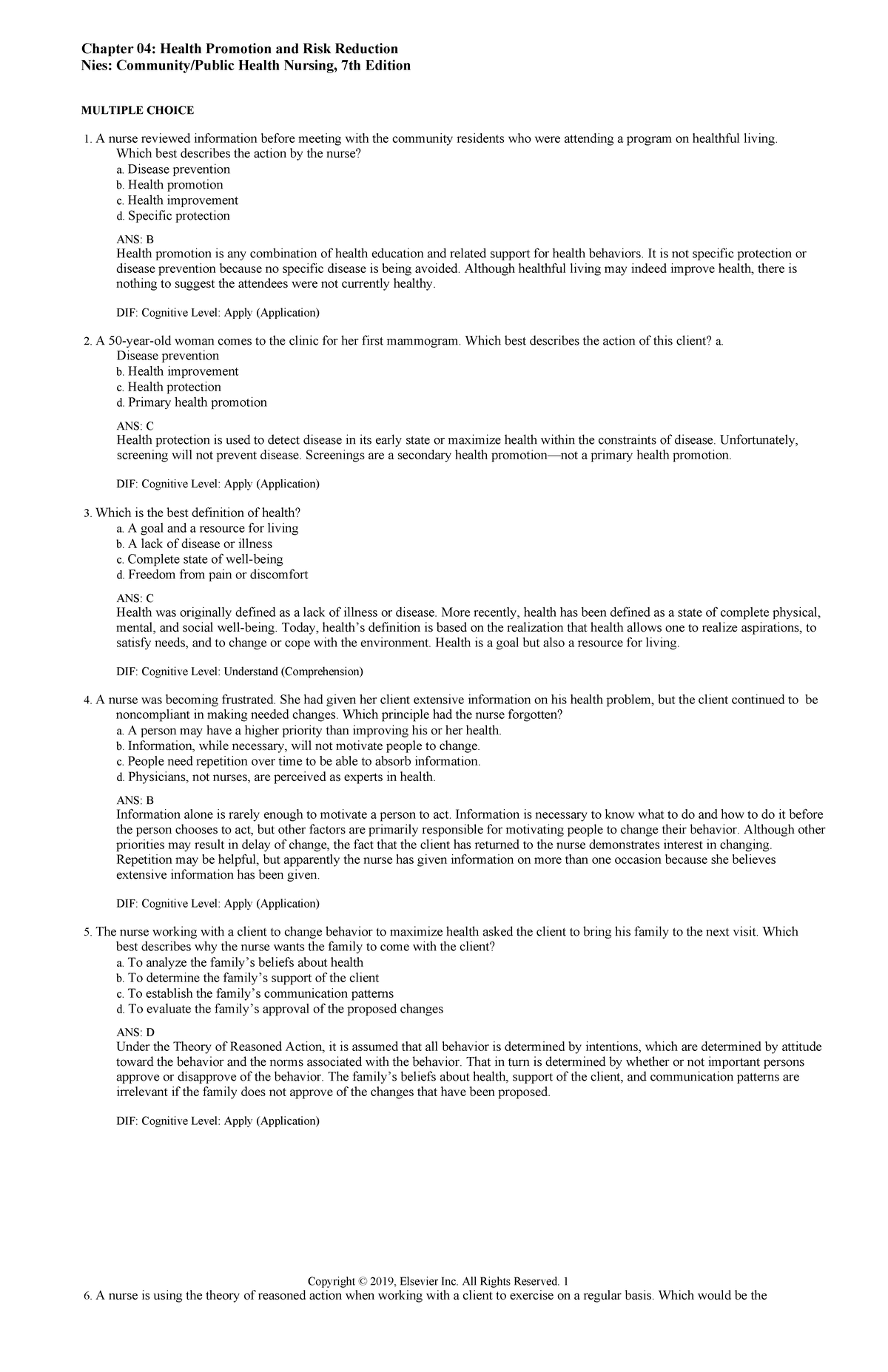 Chapter 04 - good - Chapter 04: Health Promotion and Risk Reduction ...