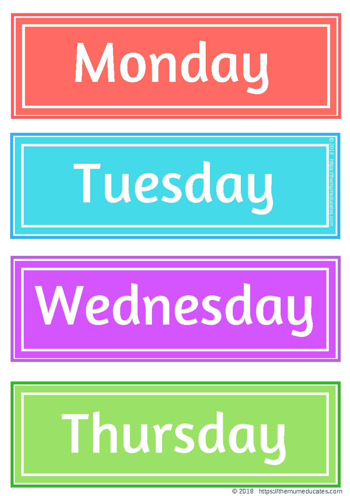 Days of the week coloured - ingles - Monday Tuesday Wednesday Thursday ...