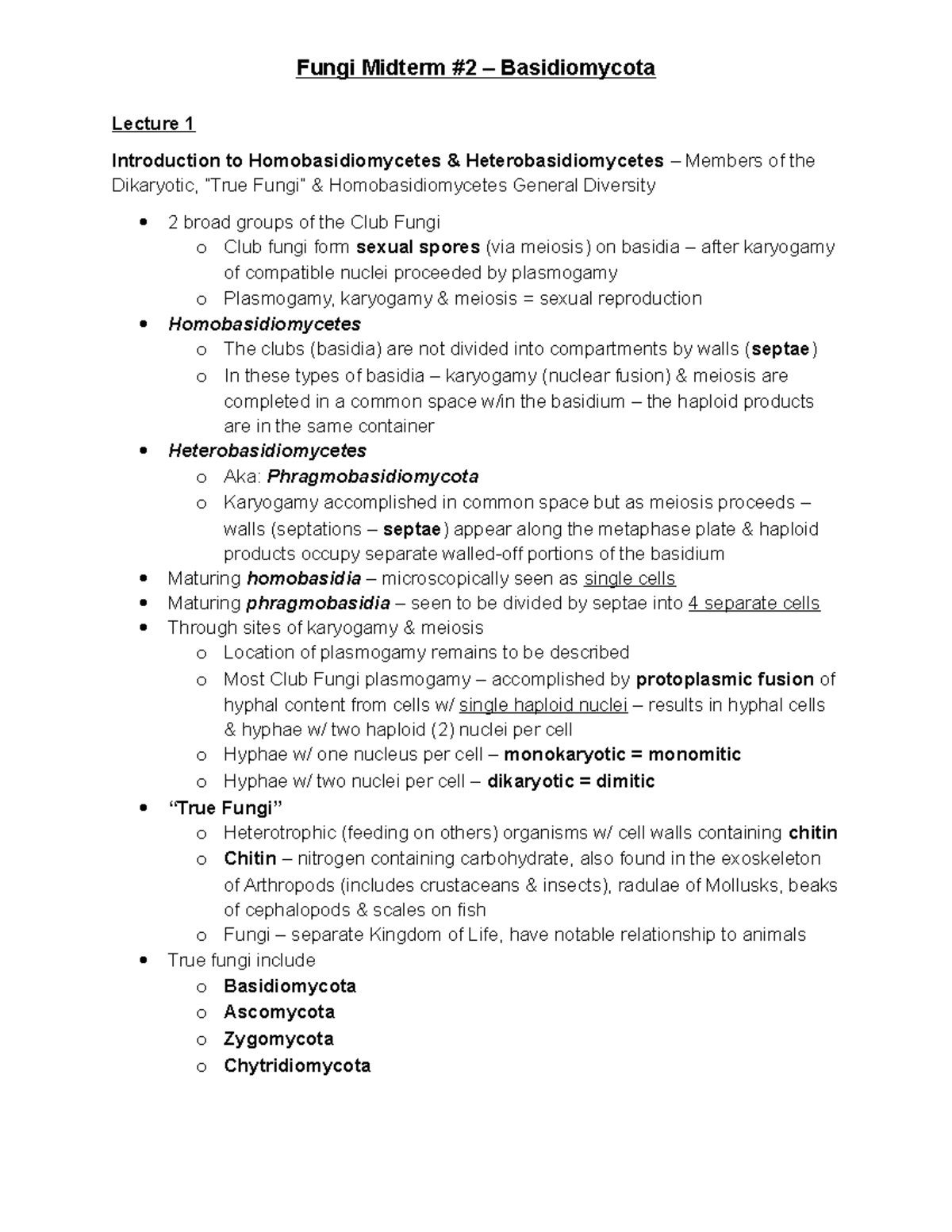 Fungi Midterm 2 - Very helpful notes. - Lecture 1 Introduction to ...
