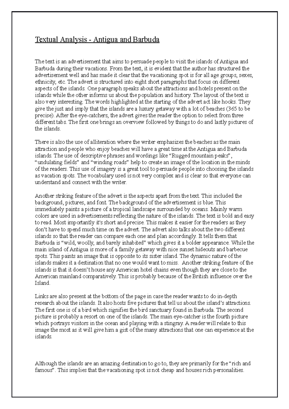 Textual Analysis - From the text, it is evident that the author has ...