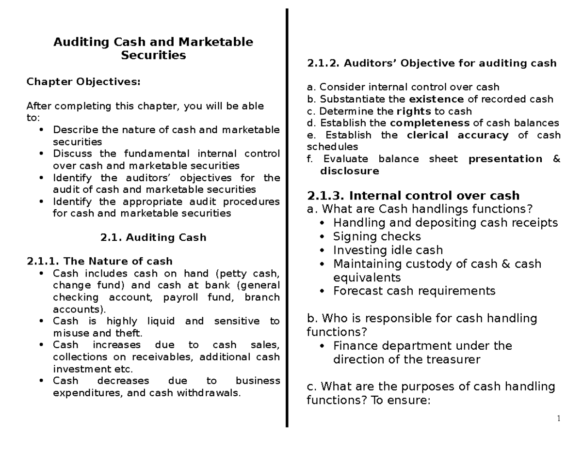 Chapter Two-cash - it is Audit material. - Auditing Cash and Marketable ...