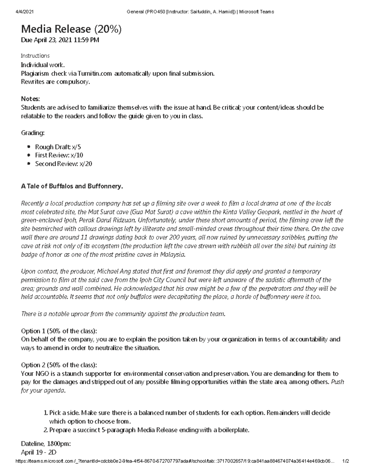 1. Media Release Instruction - 4/4/2021 General (PRO450 [Instructor ...