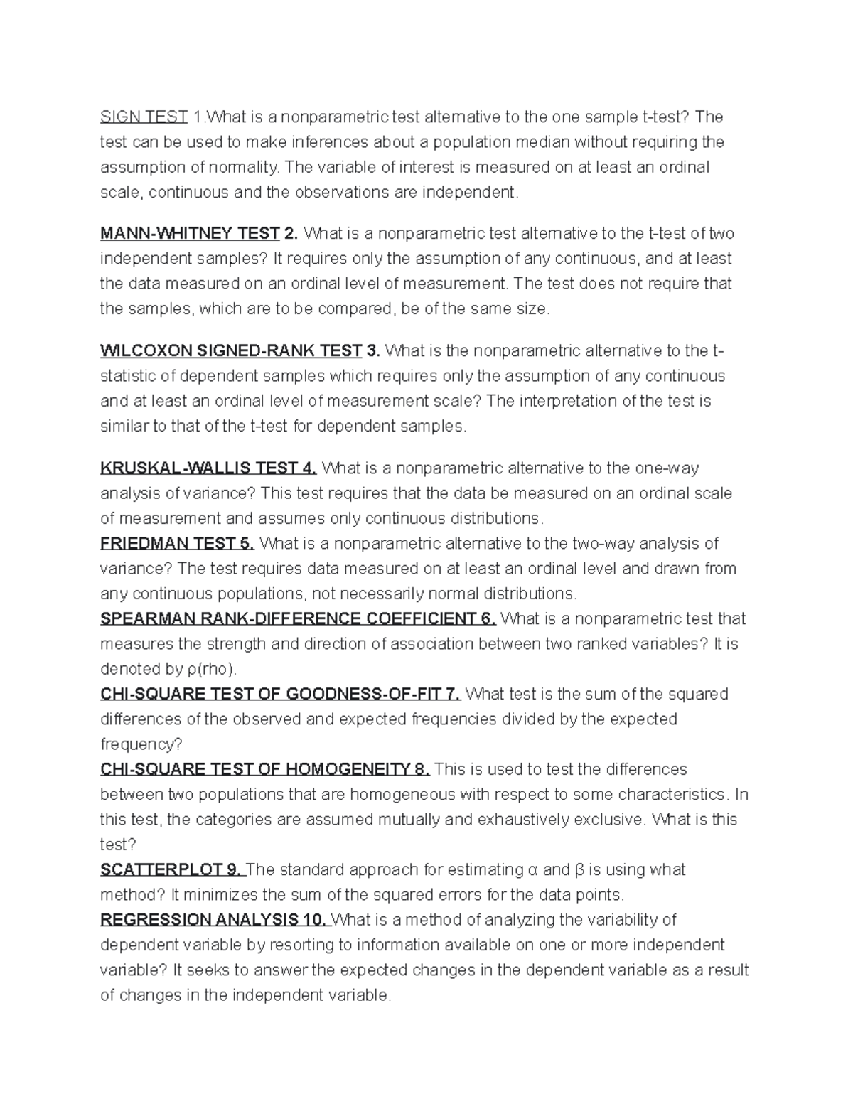 Reviewerinstatsbio - statbiorev - SIGN TEST 1 is a nonparametric test ...