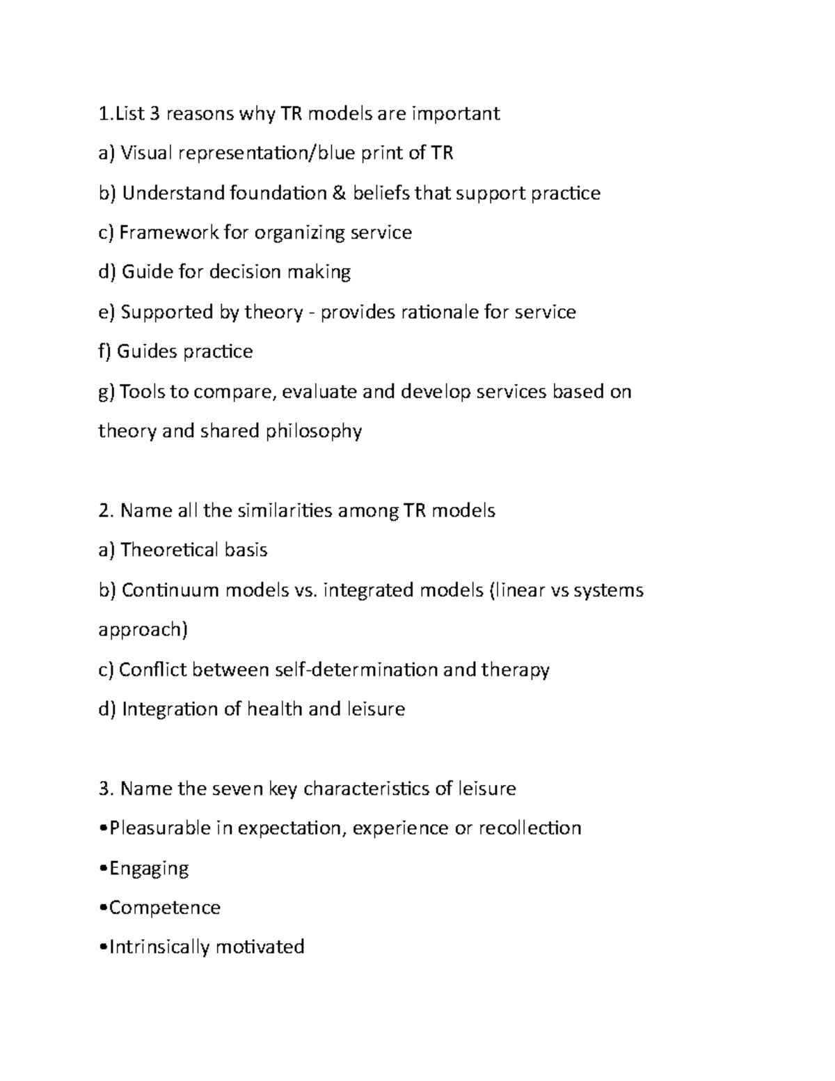 AHSC281 final exam study guide - 1 3 reasons why TR models are ...