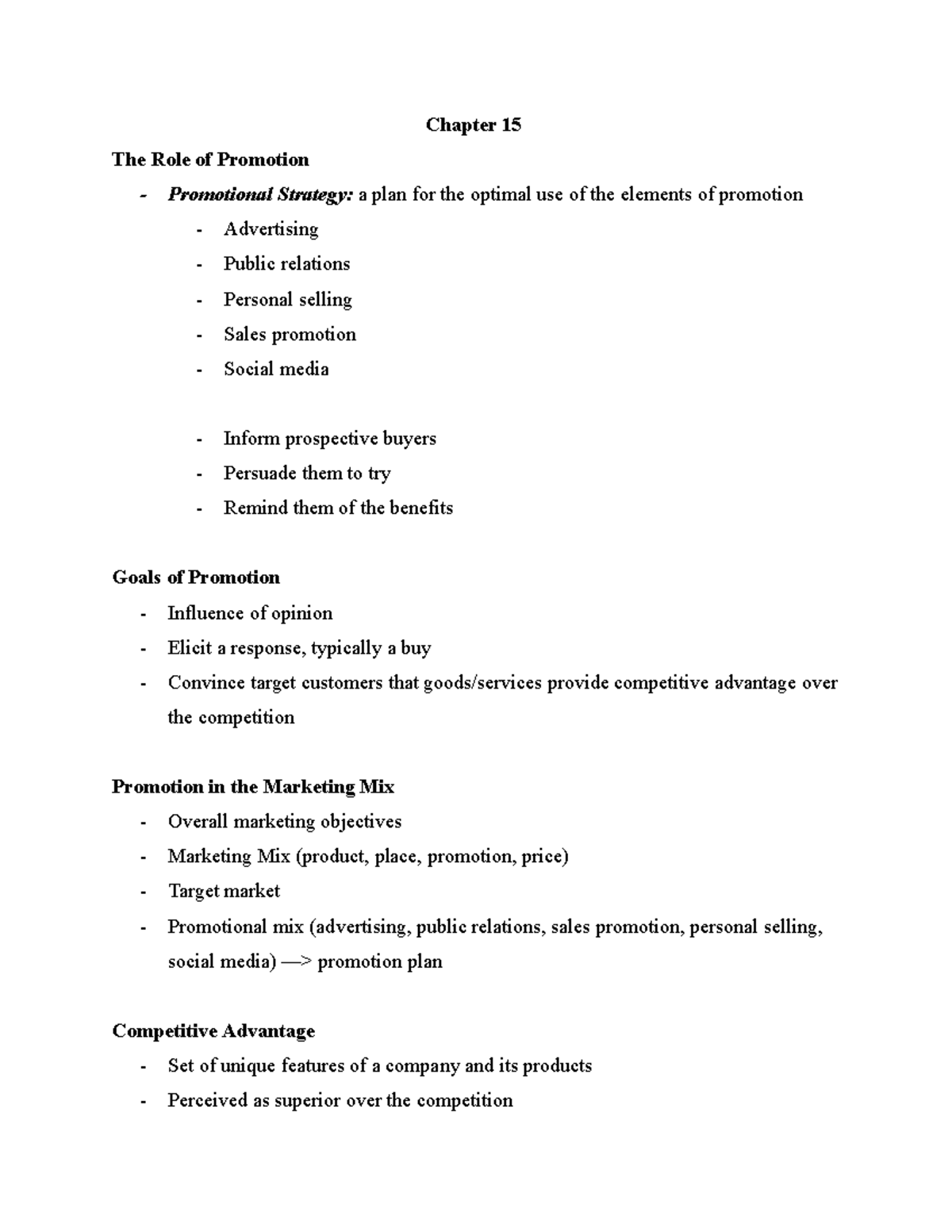 Chapter 15 Marketing Communications - Chapter 15 The Role of Promotion ...