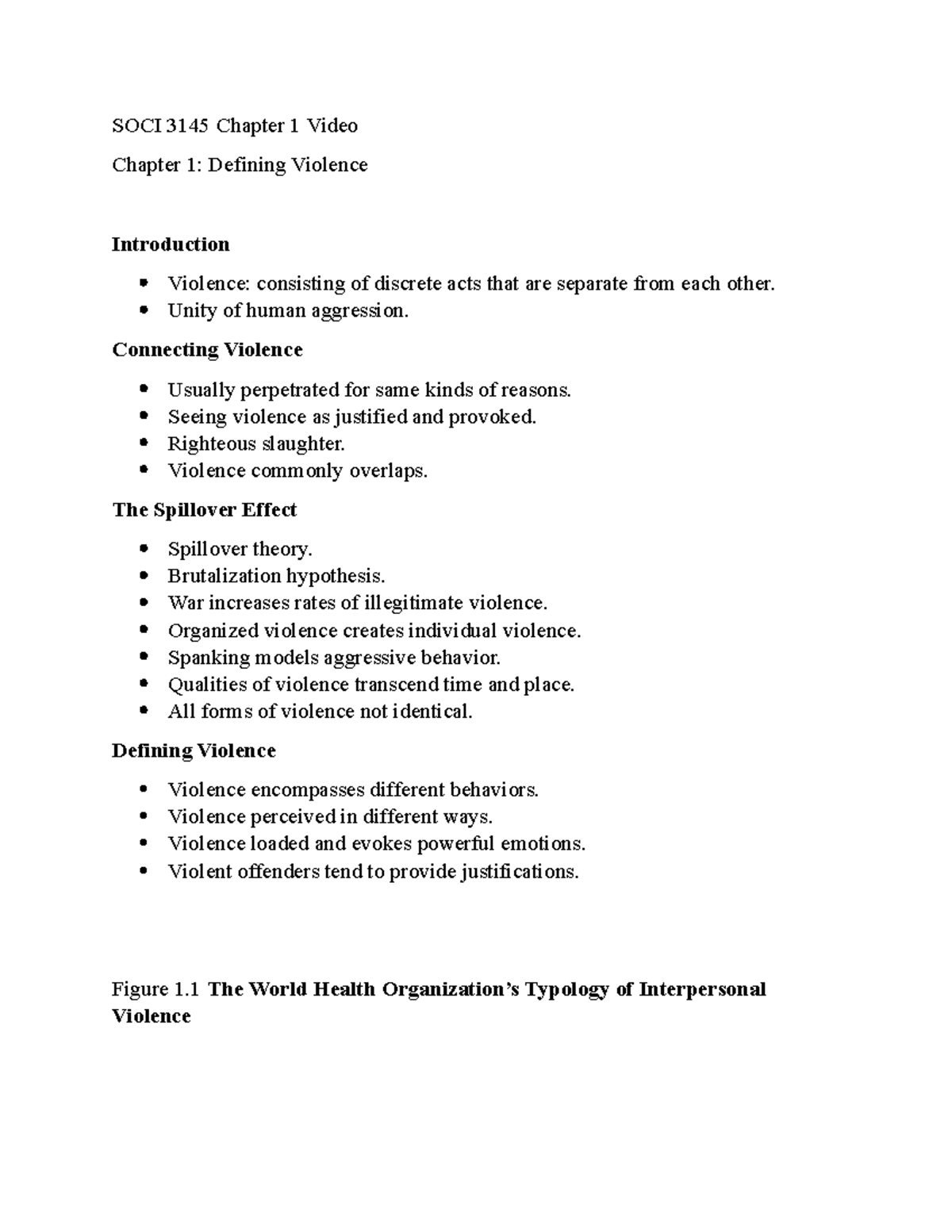 Chapter 1 Defining Violence Lecture Notes - SOCI 3145 Chapter 1 Video ...