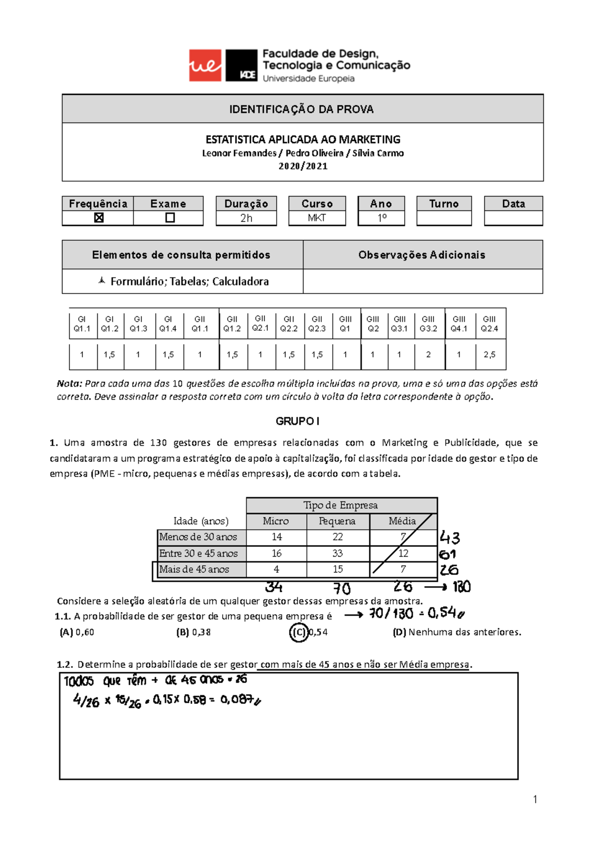 Prova modelo - IDENTIFICAÇÃO DA PROVA ESTATISTICA APLICADA AO MARKETING ...