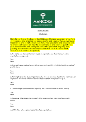 Study Notes - Introduction to Business Management KCQ 1- Unit 1 & 2 ...