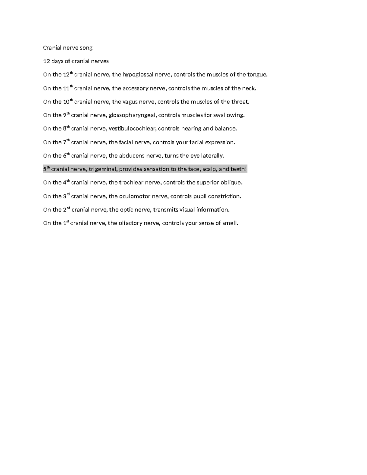 Cranial nerve song - On the 11th cranial nerve, the accessory nerve ...