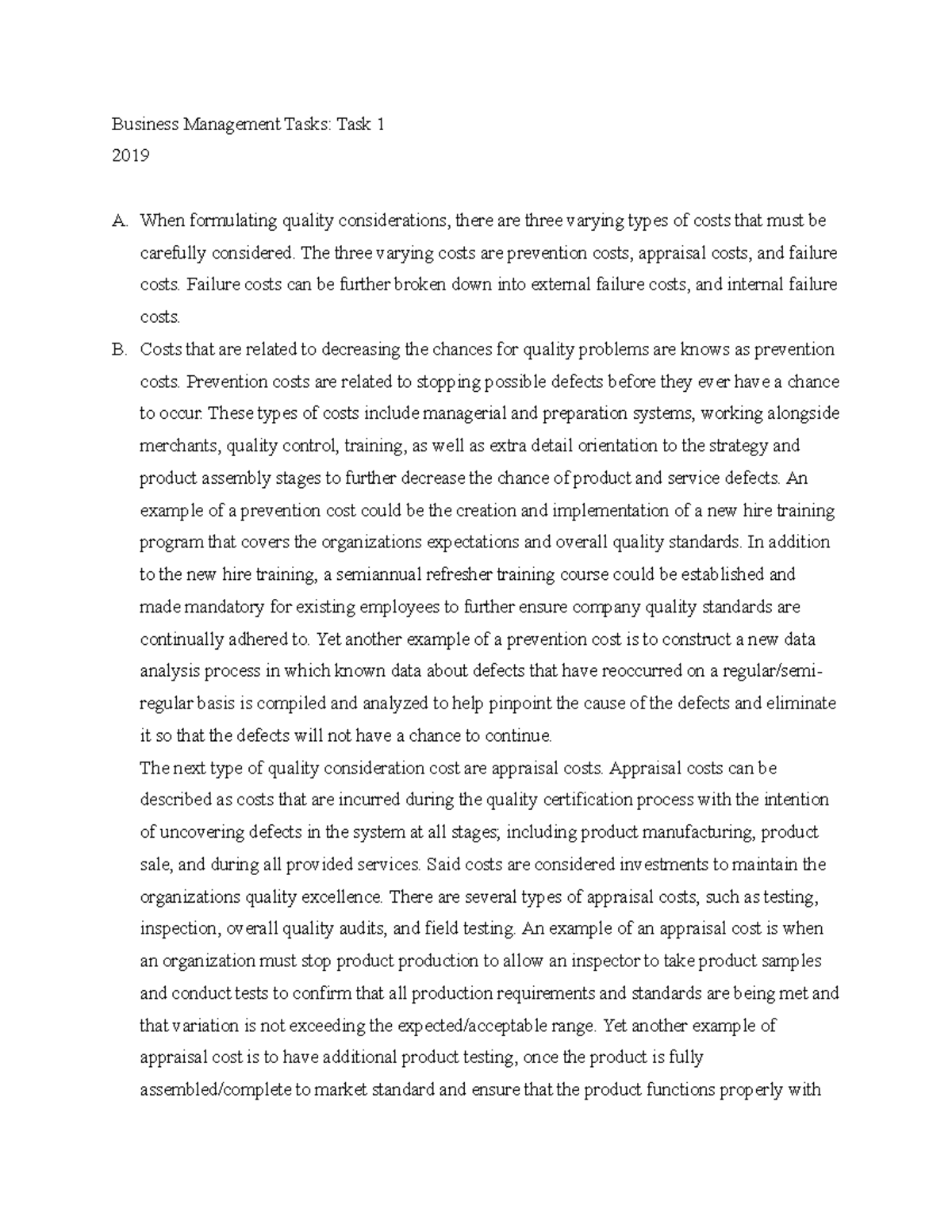 QHT1 Task 1 DEMO - Pass First Try - Business Management Tasks: Task 1 ...