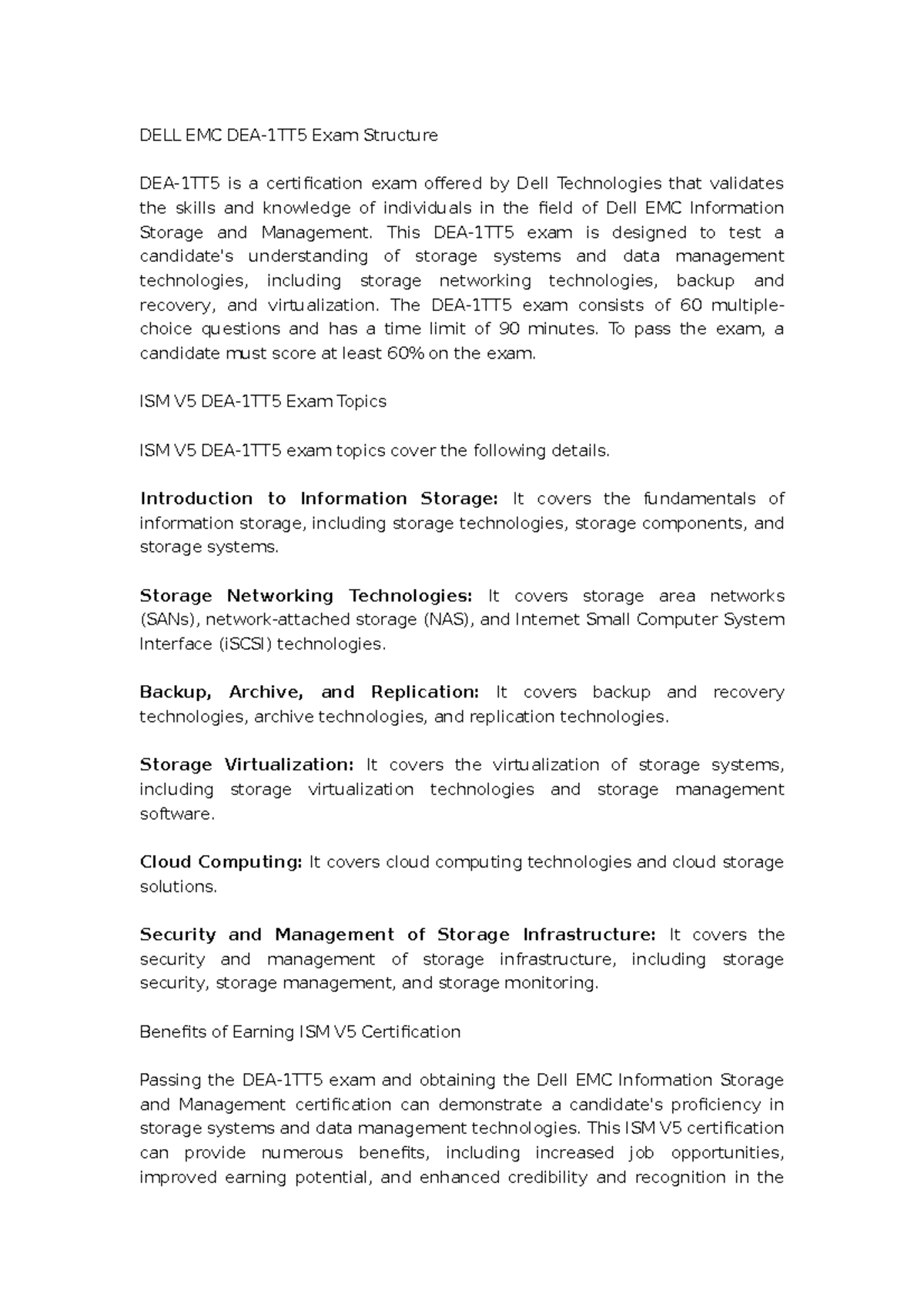 DEA-1TT5 ISM V5 Exam - DELL EMC DEA-1TT5 Exam Structure DEA-1TT5 is a ...
