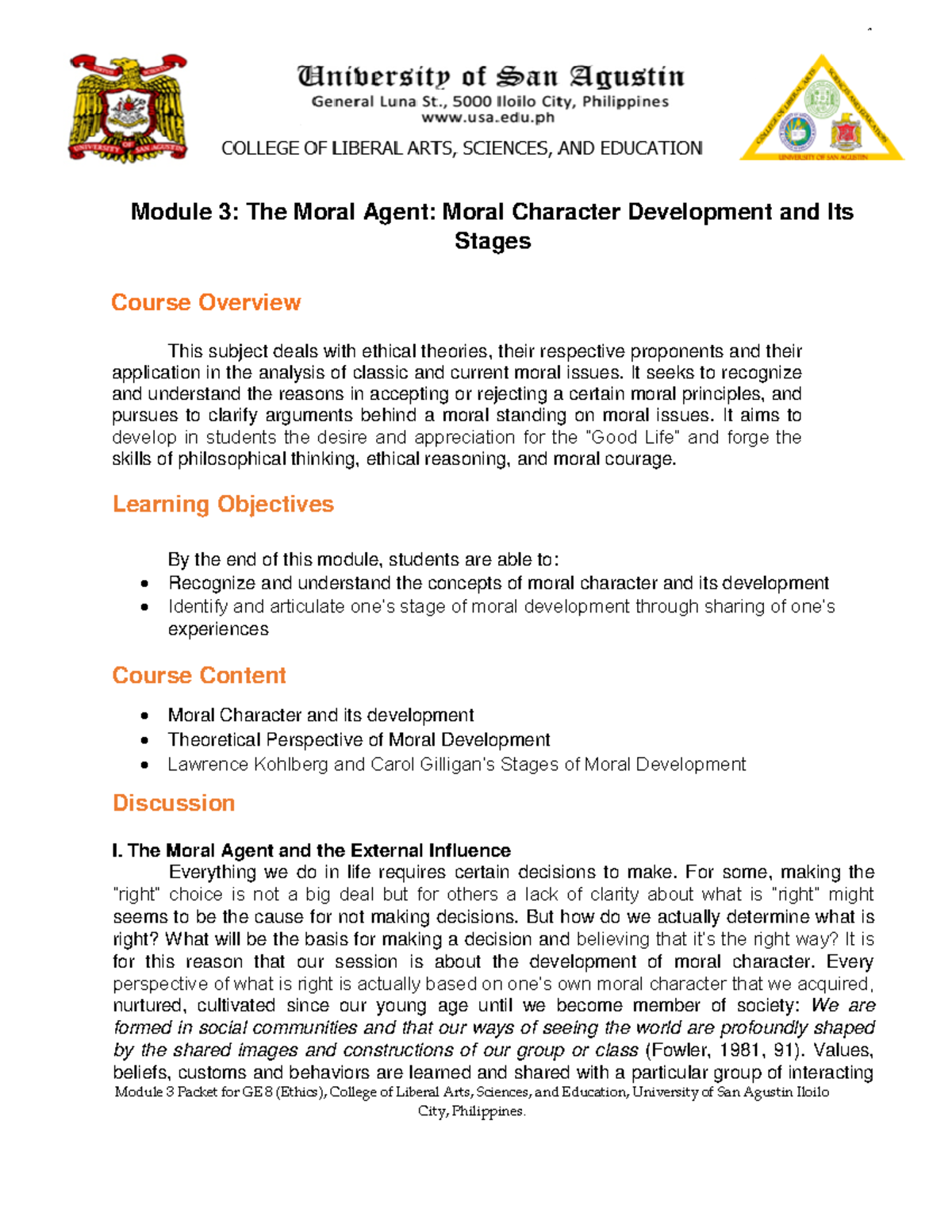 Module-3-The-Moral-Agent Moral-Character-Development-and-Its-stages ...