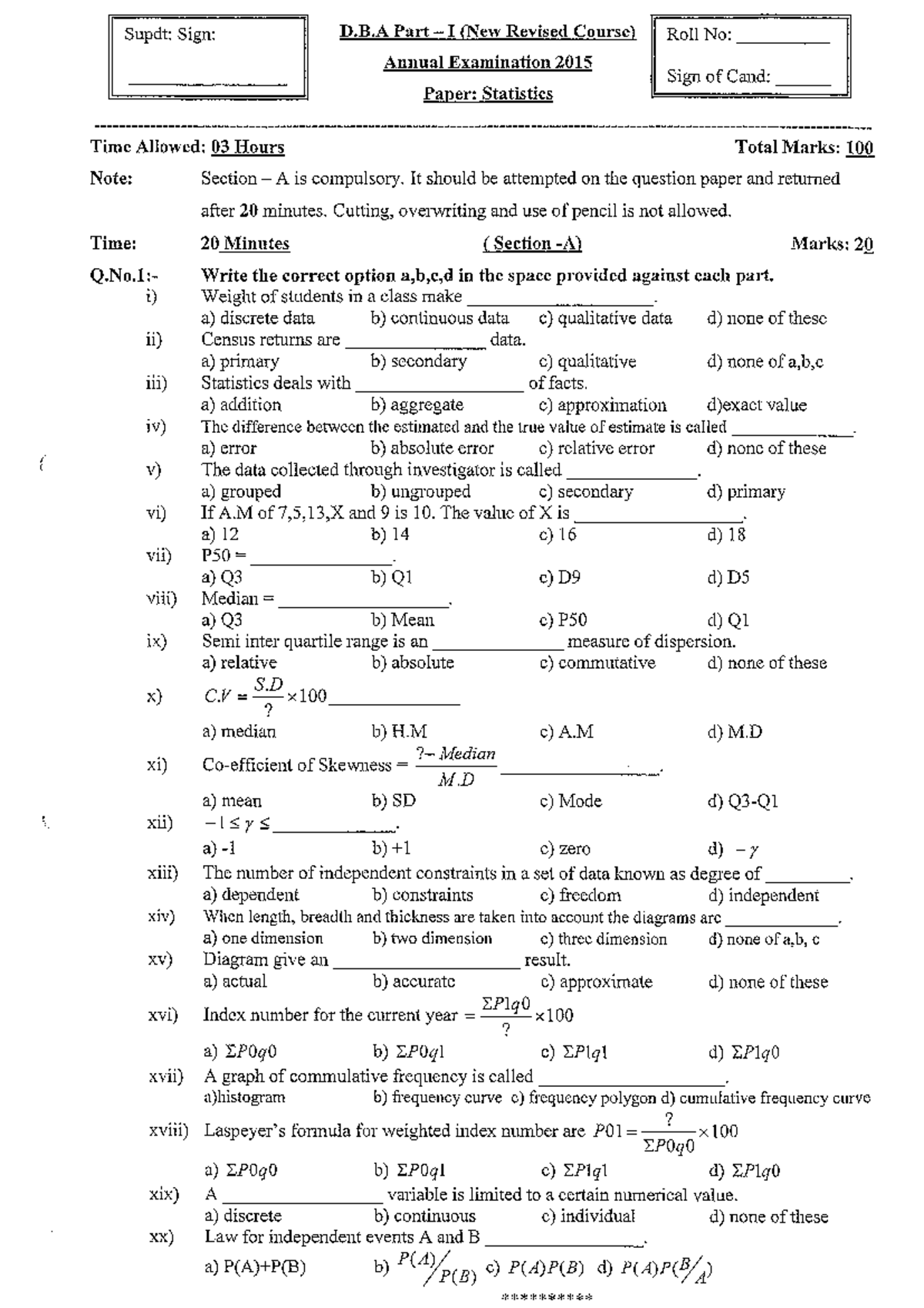 Statistics - Model Paper - SSTS011 - Studocu