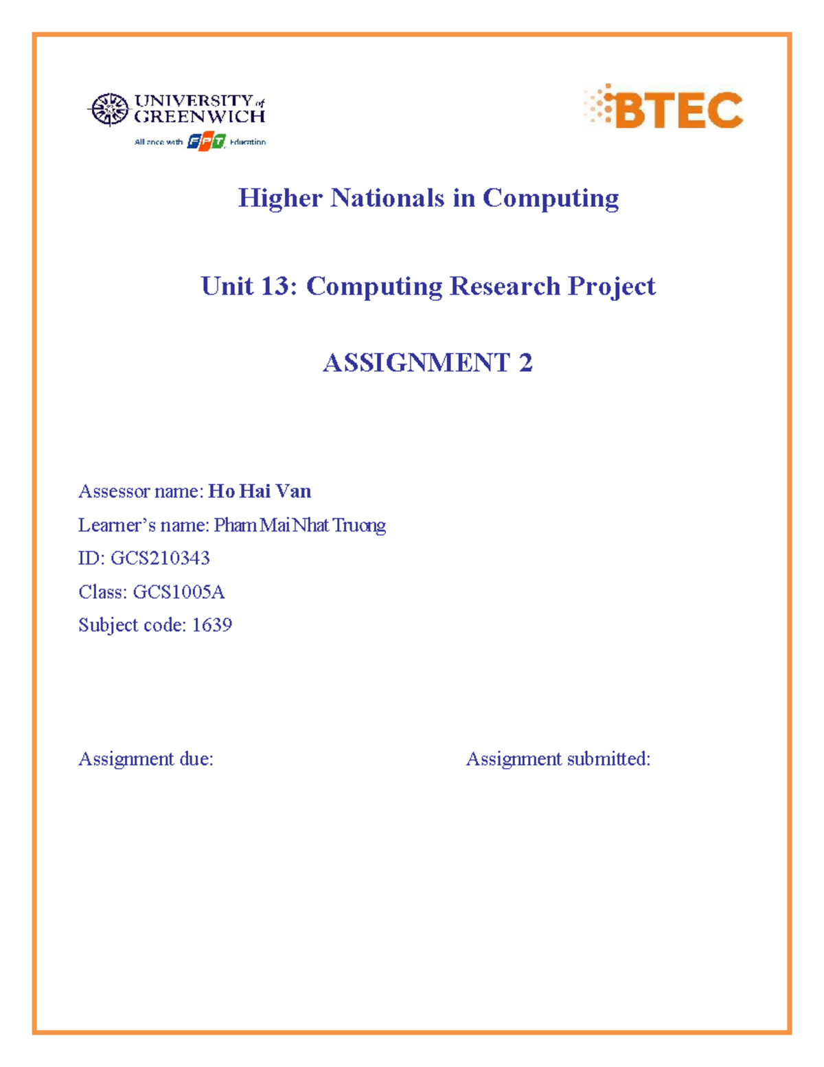 1639 Gcs210343 Asm2 Higher Nationals In Computing Unit 13 Computing Research Project