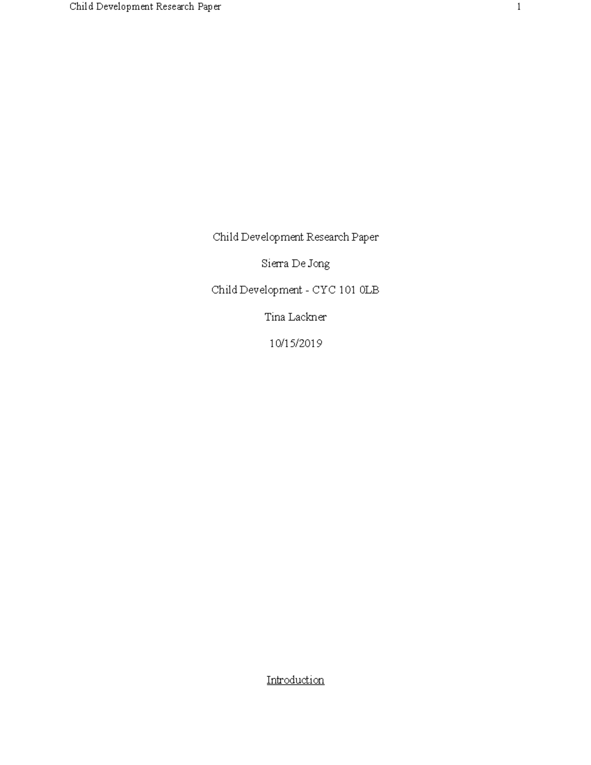 Child Development Research Paper - Child Development Research Paper ...