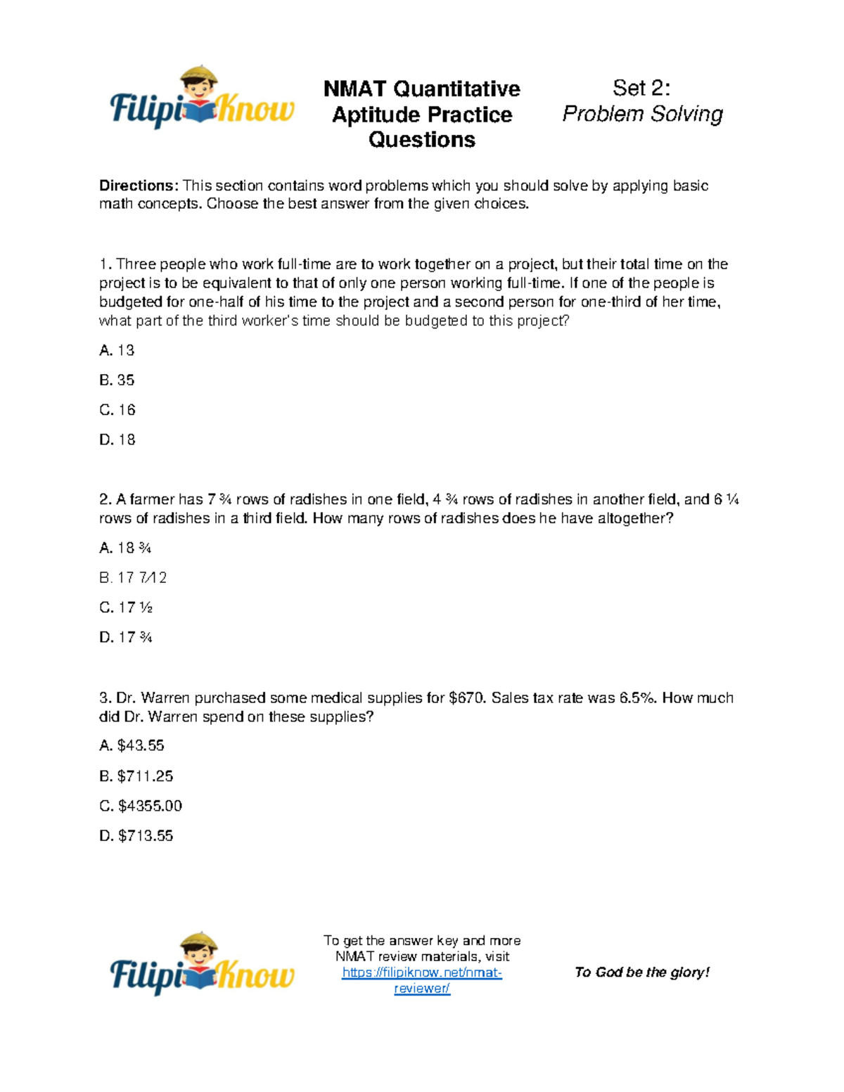 NMAT Quantitative Aptitude Practice Questions Set 2 - NMAT Quantitative ...