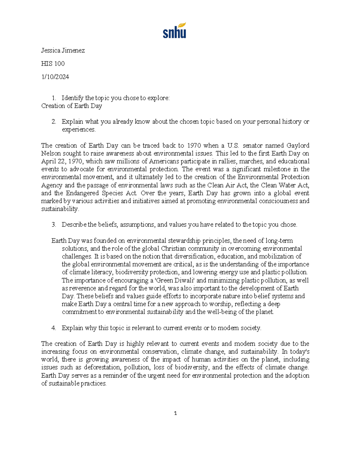 HIS 100 Module One Activity Template - Jessica Jimenez HIS 100 1/10/ 1 ...
