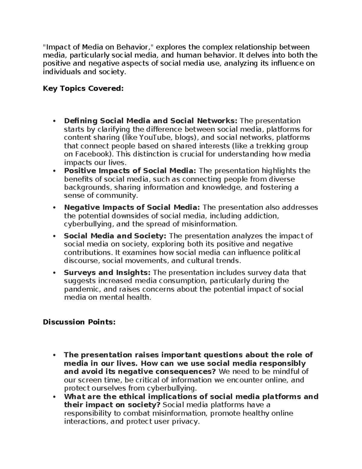 Summary Impact of Media on Behavior - "Impact of Media on Behavior ...