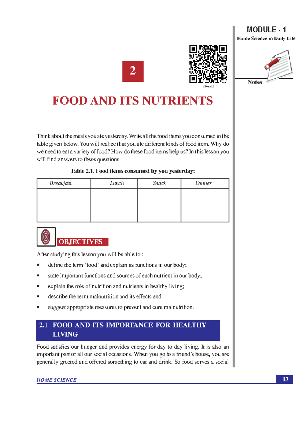 Home Science (Eng) Ch-2 - Home Science in Daily Life Notes 2 FOOD AND ...