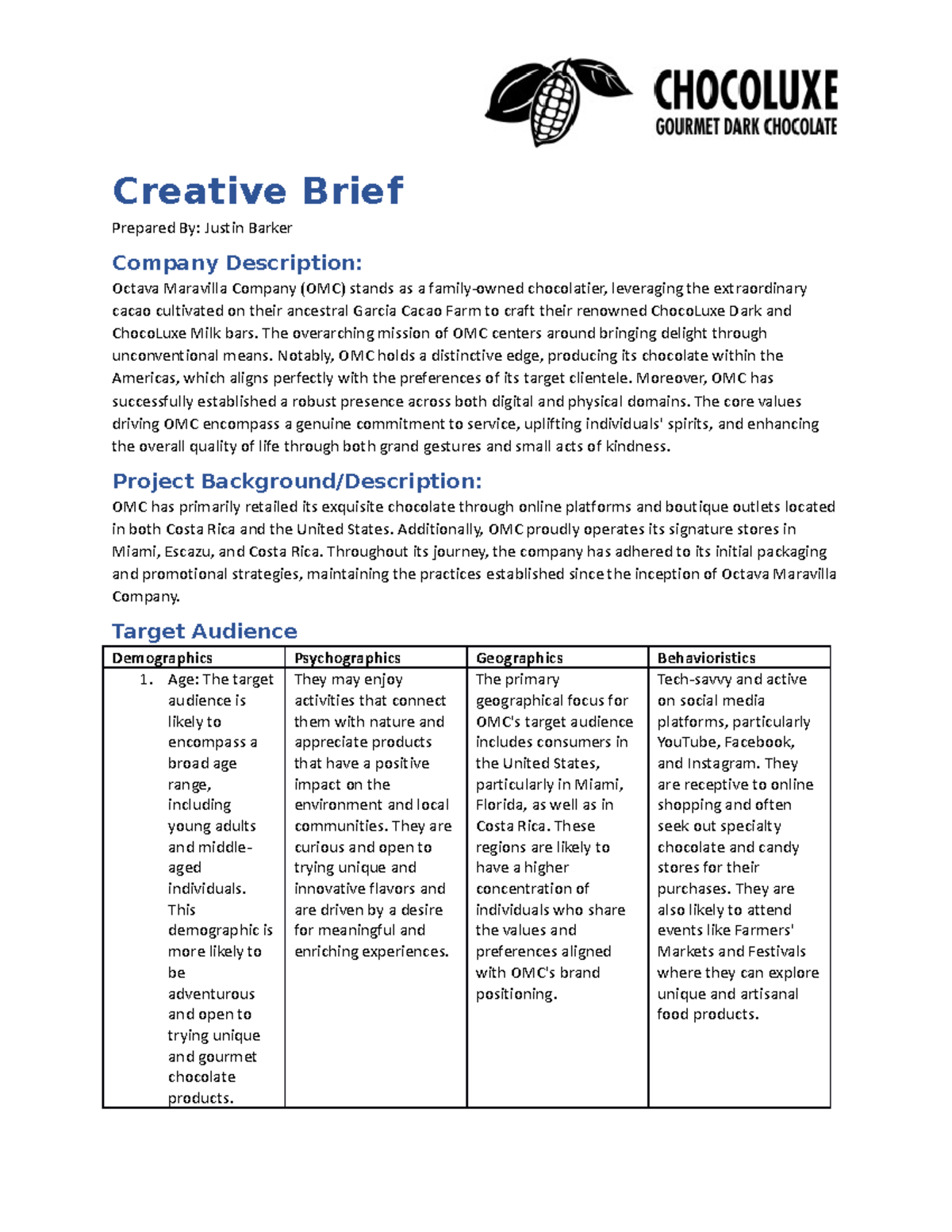 Justin Barker Creative Brief - Creative Brief Prepared By: Justin ...