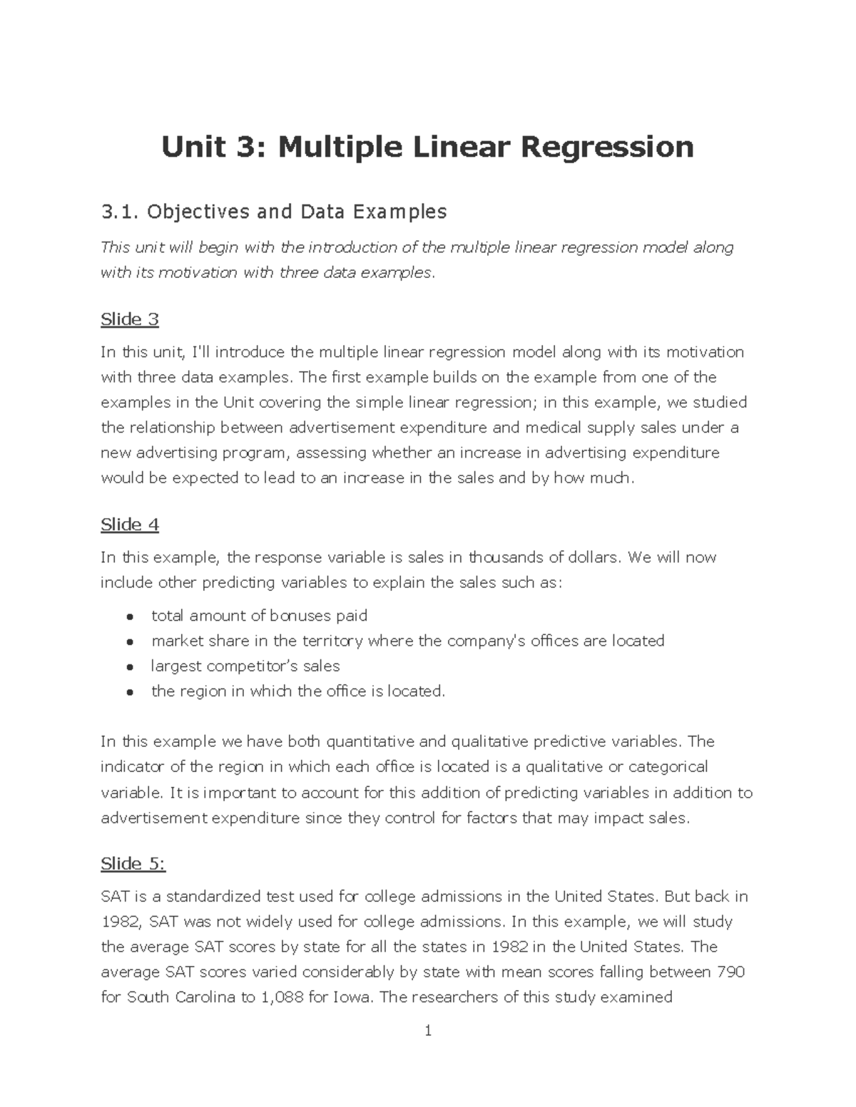 ISYE6414Module 3Transcripts 091621 - Unit 3: Multiple Linear Regression ...