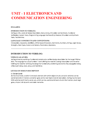 UNIT1 GATE Level Modeling - UNIT - II GATE LEVEL MODELING AND Gate Primitive, Module Structure ...